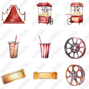 Watercolor Movie Night Clipart: Cinema PNG Images (26 Files) - Etsy