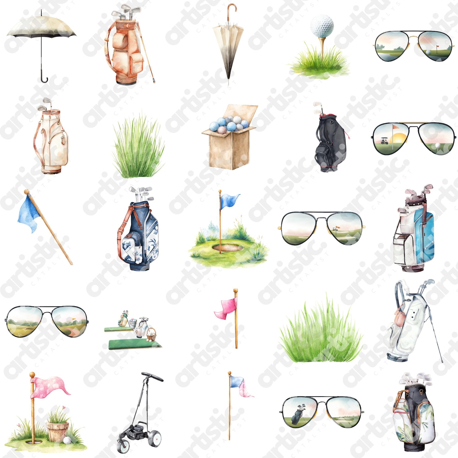 Golf Clipart Watercolor Bundle: Sports PNG Set (275 Files) - Etsy