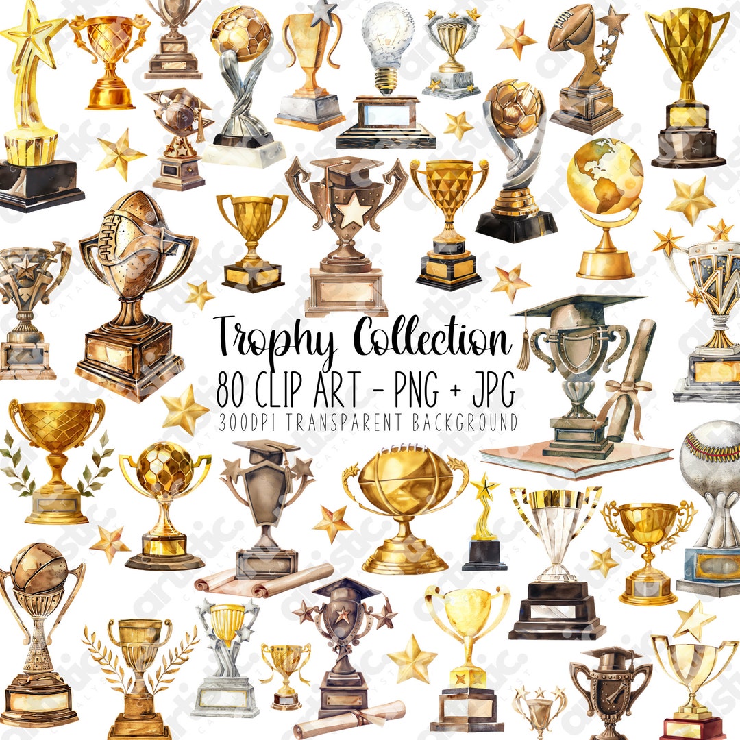 Watercolor Trophy Clipart Bundle: Graduation Awards (PNG Digital ...