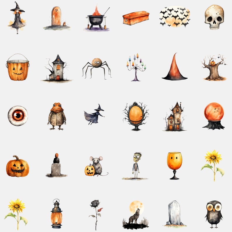 Halloween Clipart Watercolor Bundle – Spooky PNG Images (230) - Etsy