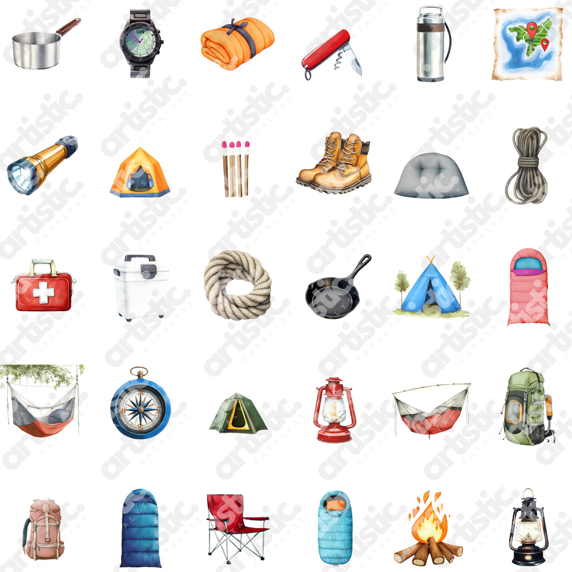 Camping Clipart PNG Bundle: Outdoor Adventure Graphics (digital ...