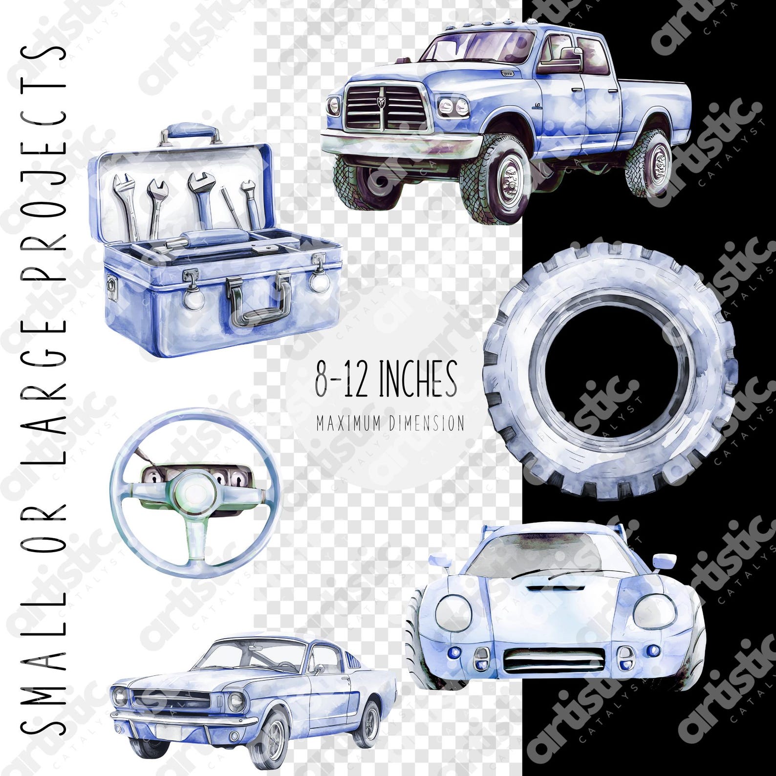 Watercolor Mechanic Baby Shower Clipart: Blue Auto Tools (95 PNG) - Etsy