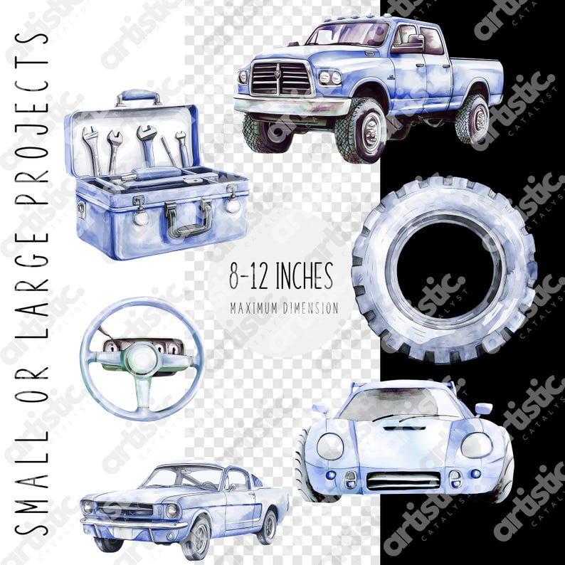 Watercolor Mechanic Baby Shower Clipart: Blue Auto Tools (95 PNG) - Etsy