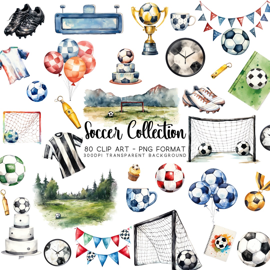 Soccer Clipart: Watercolor Sports Graphics (PNG Transparent Files) - Etsy
