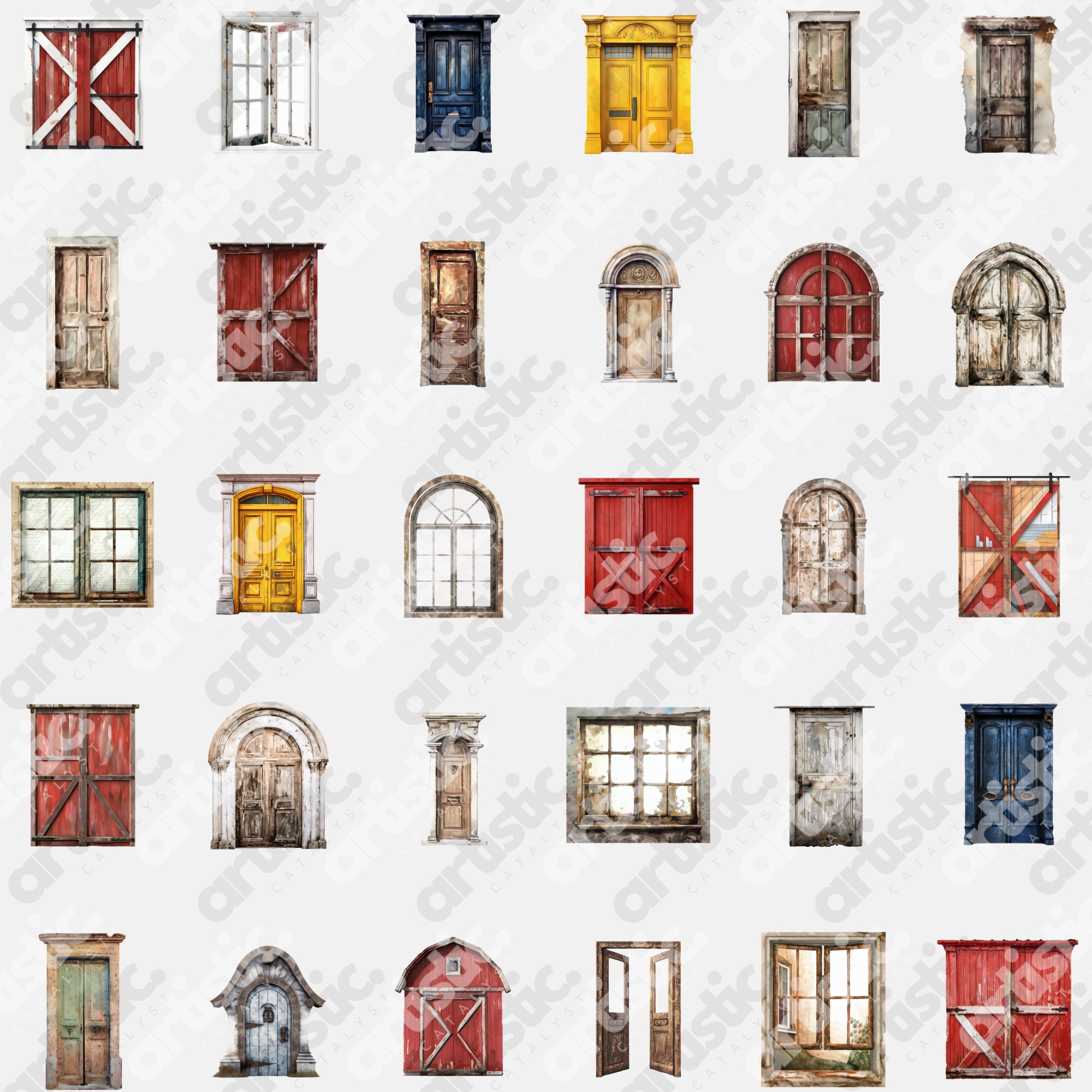 Door Clipart and Window Clip Art, Vintage Art Deco Doors and Windows ...
