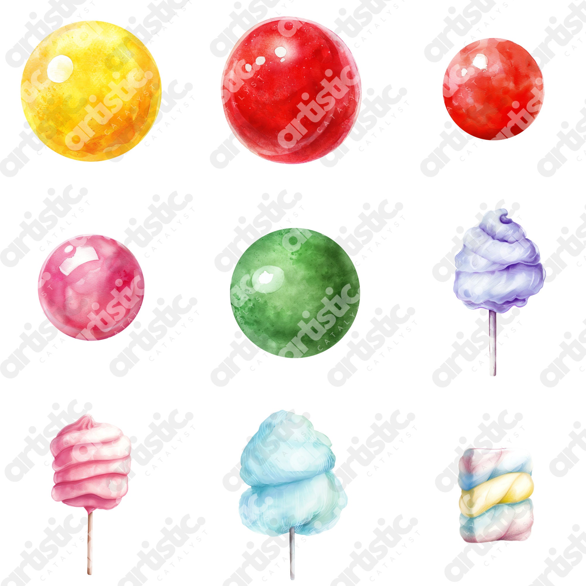 Watercolor Candy Clipart Bundle: Gumball Machine, Lollipops (26 PNG) - Etsy