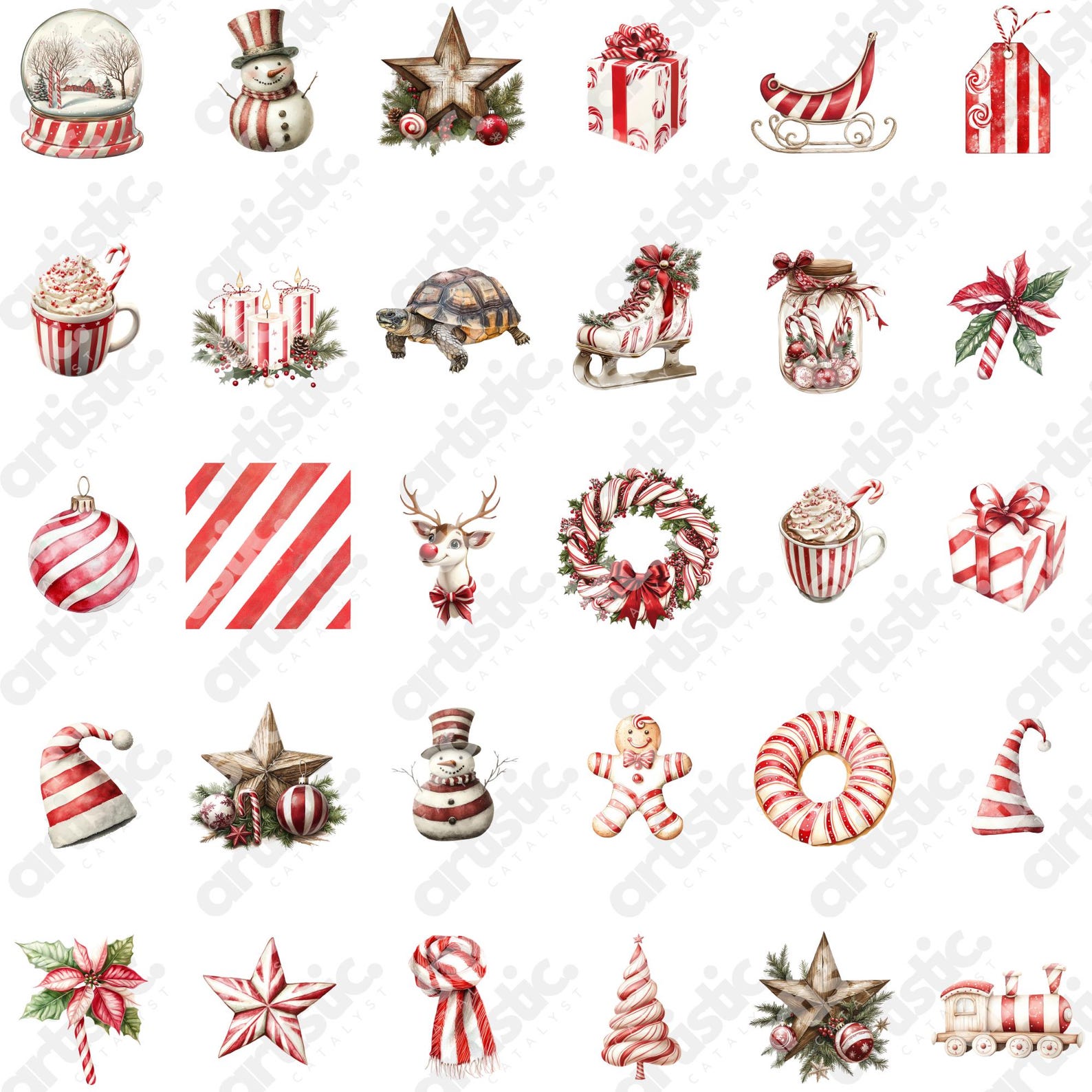 Christmas Clipart Watercolor Bundle: Peppermint Candy Canes (130 PNG ...