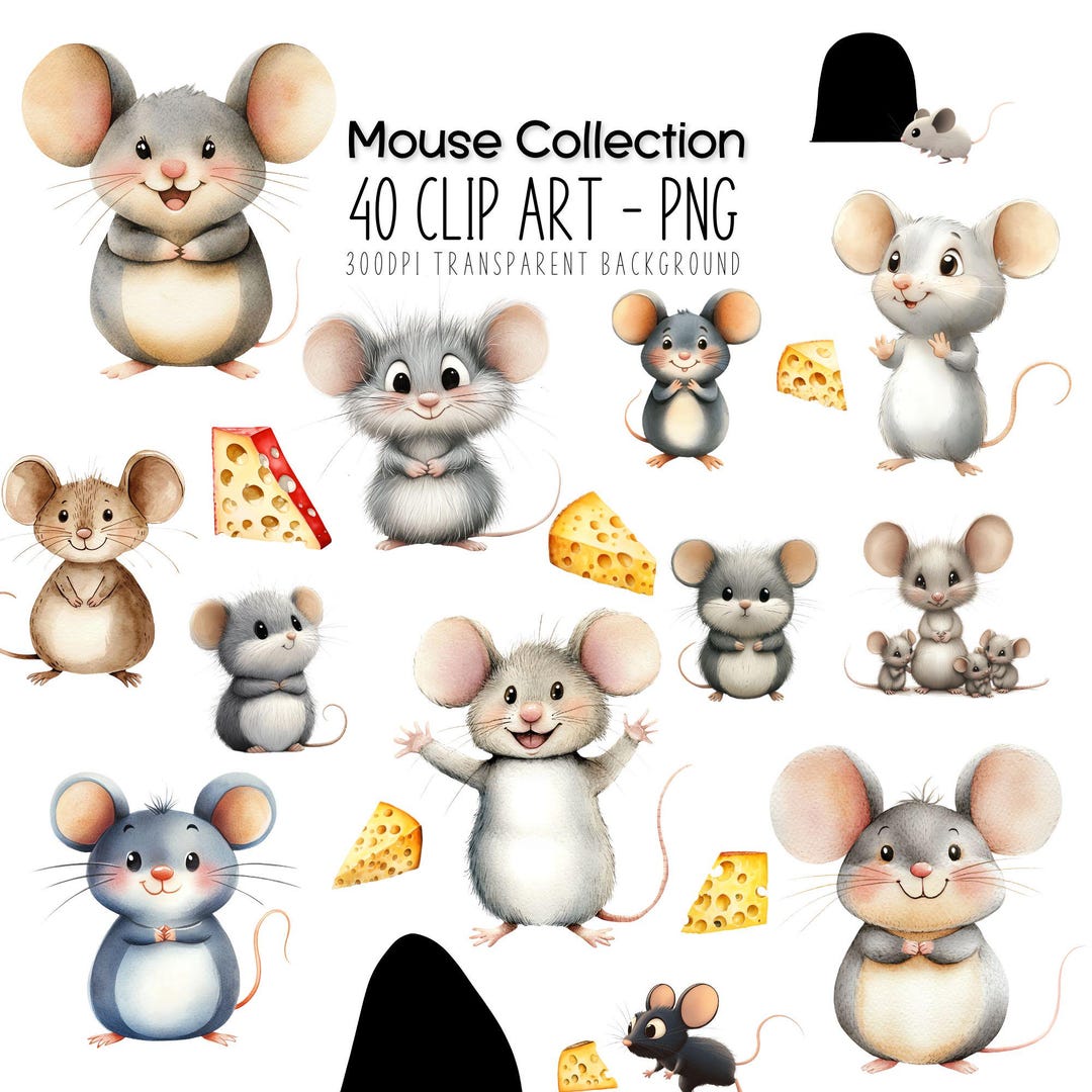 Mouse Clipart Bundle - Watercolour Baby Mice Cheese Printable Digital ...