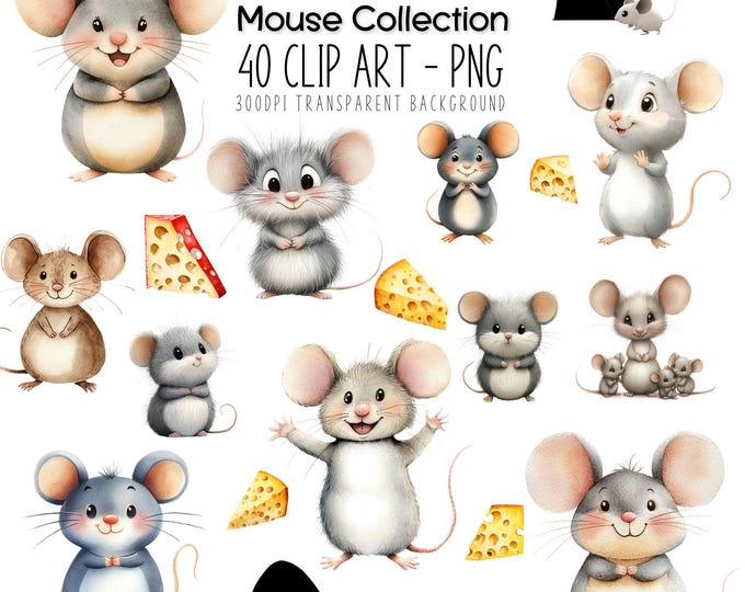 10 Adorable Baby Mice Clipart - Two Cute Little Mice Nibbling Cheese ...