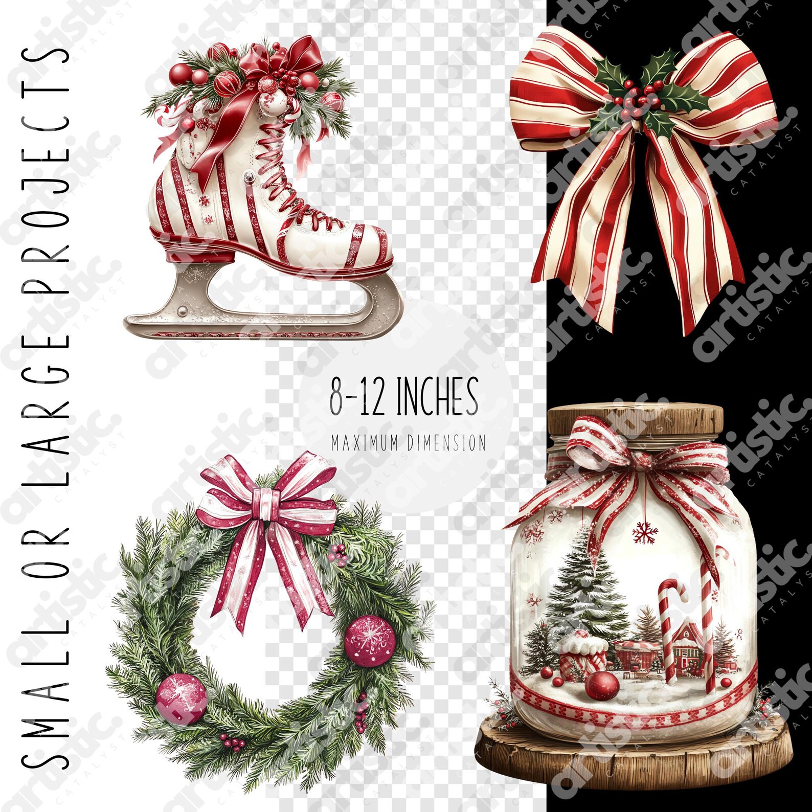 Christmas Clipart Watercolor Bundle: Peppermint Candy Canes (130 PNG ...