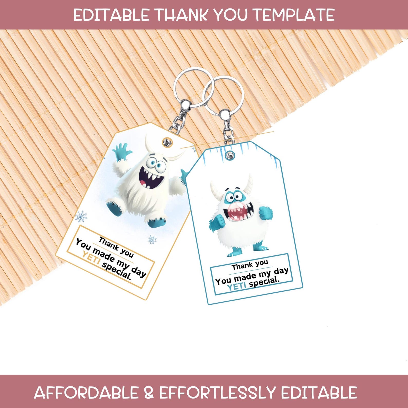 Yeti Birthday Thank You Tags: Chibi Monster Favor Stickers (canva Edit ...