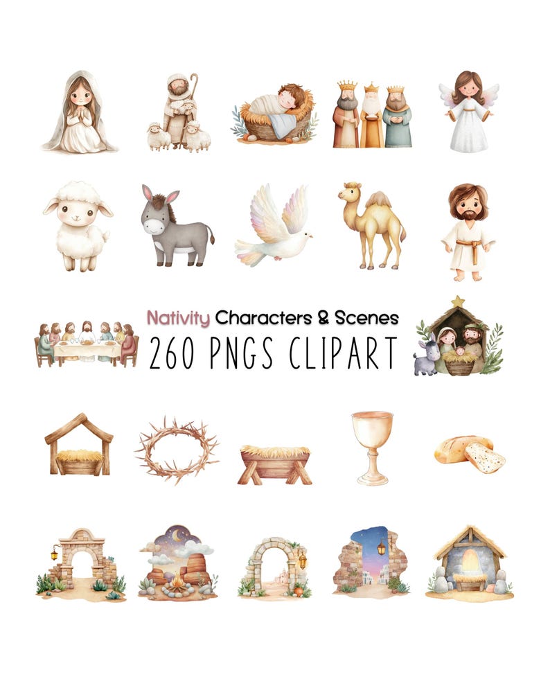 Bible Characters Watercolor Nativity Clipart Set Christmas Religious ...