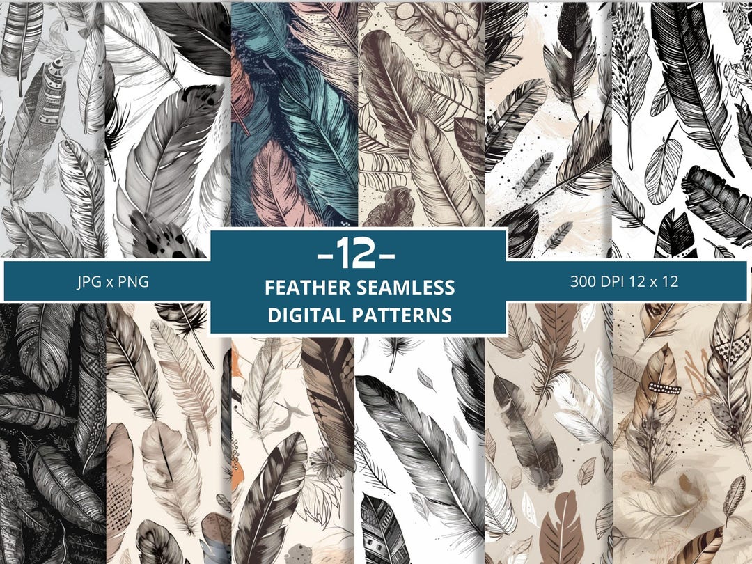 Feather Seamless Pattern: Elegant Digital Paper (commercial Use) - Etsy