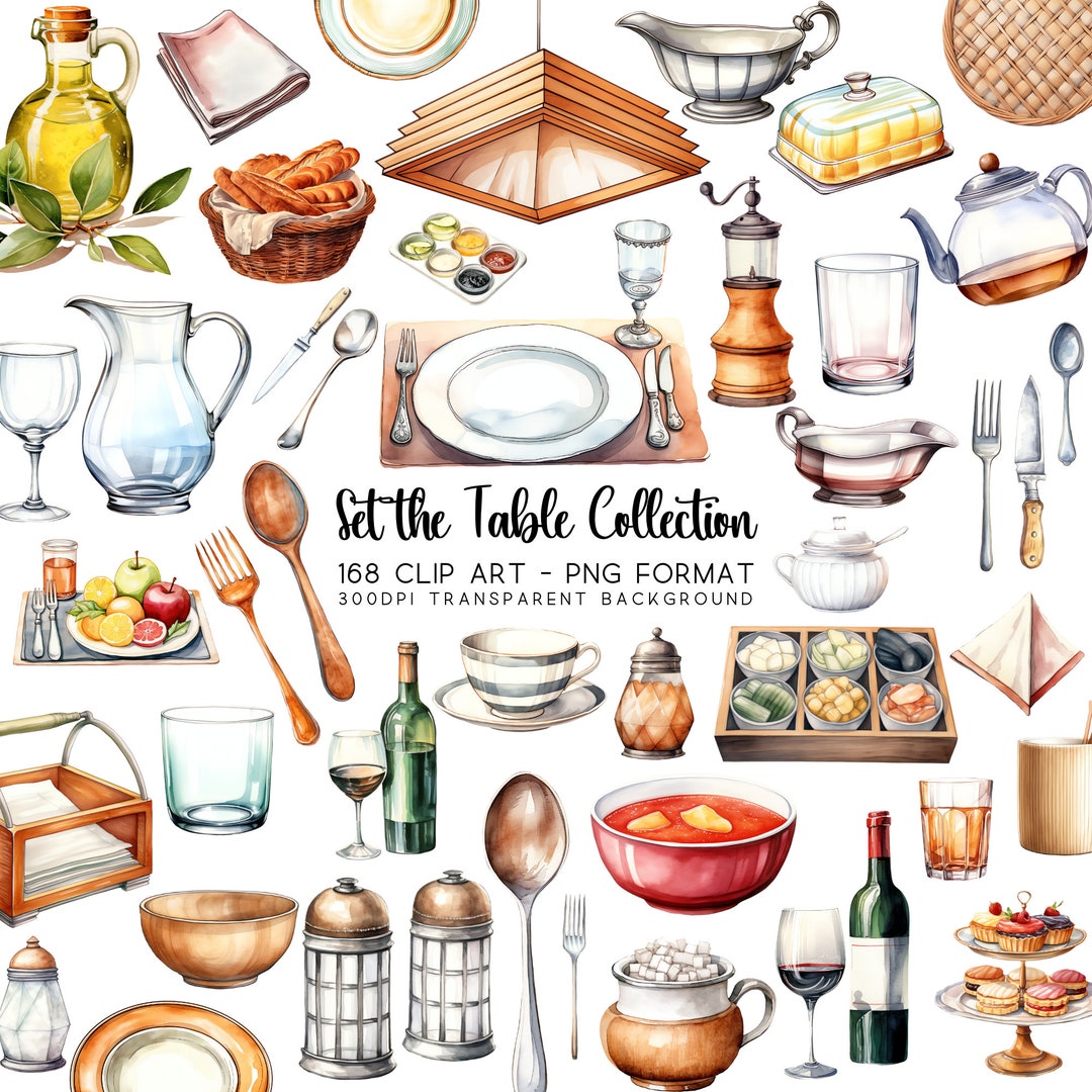 Dinnerware Clipart Watercolour Bundle: Table Setting PNG Files (digital Download) - Etsy