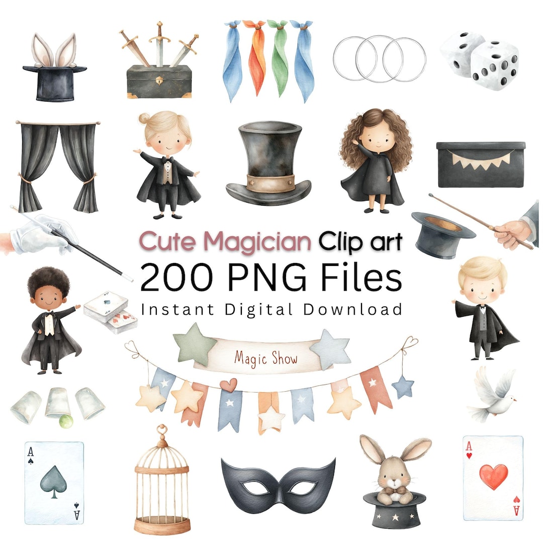 Watercolor Magician Clipart Bundle: Magic Show Illustrations (digital ...