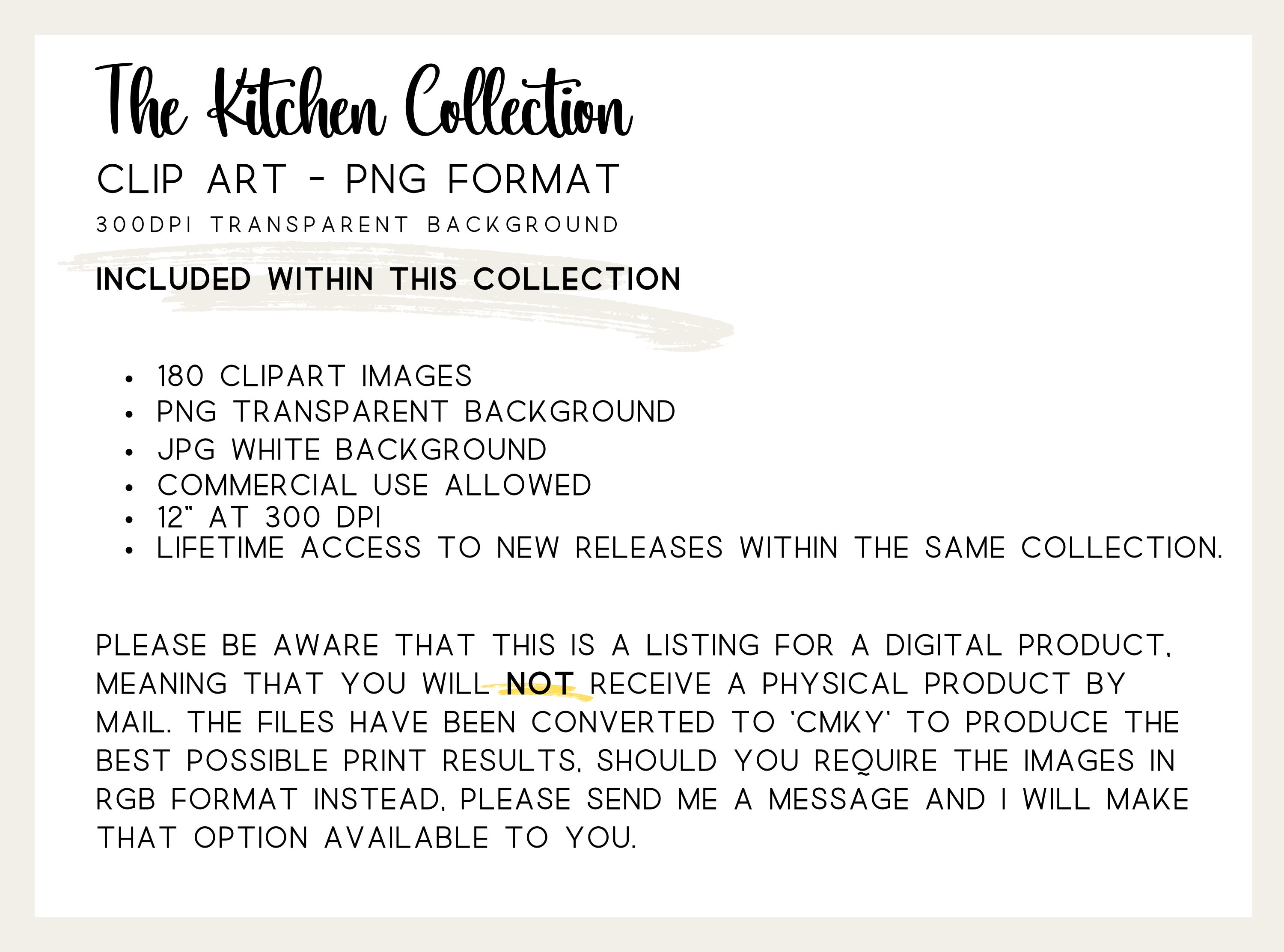 Kitchen Clipart Bundle, Watercolor PNG/JPG, Transparent Background, DIY ...