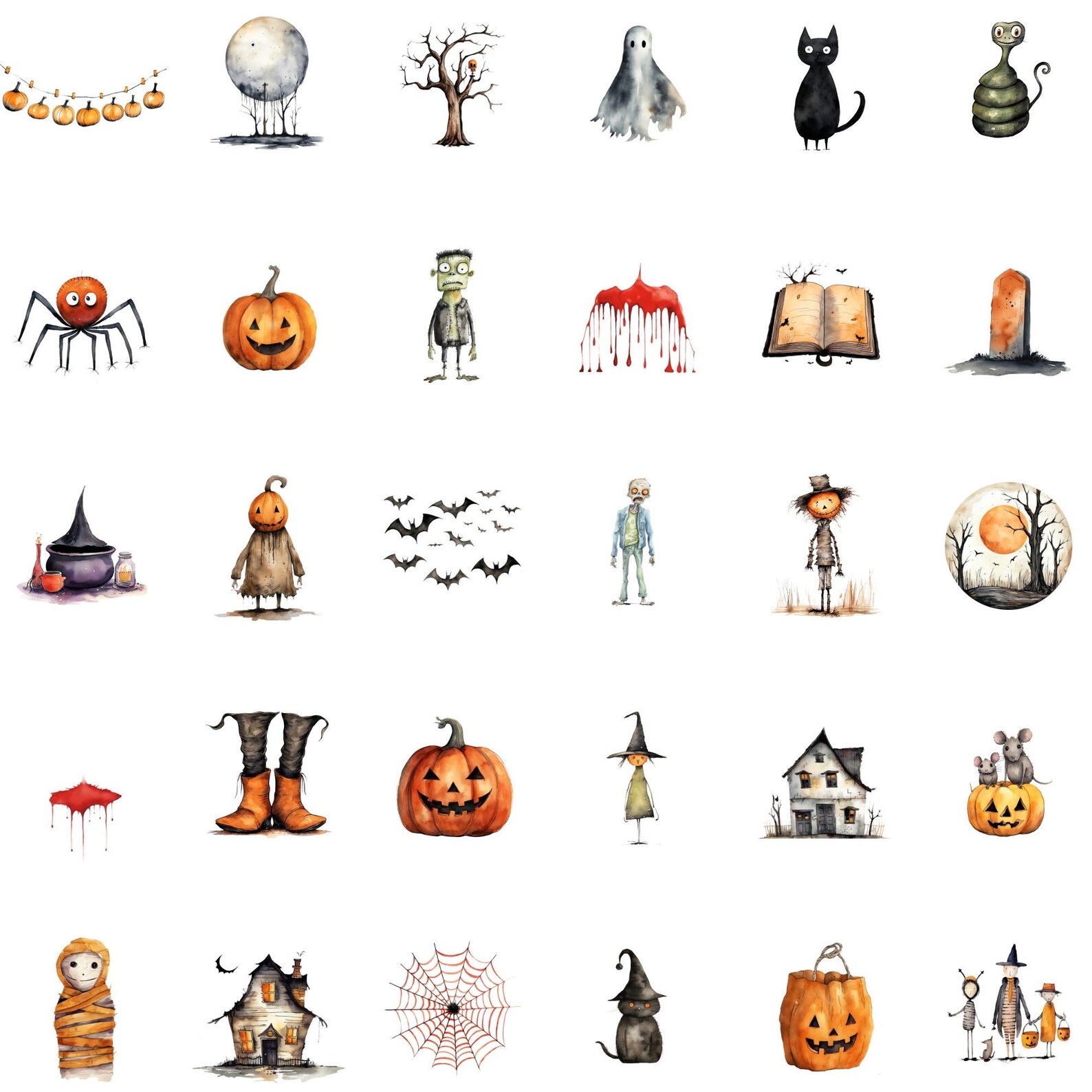 Halloween Clipart Watercolour PNG Bundle, 220 Pngs, Instant Download - Etsy