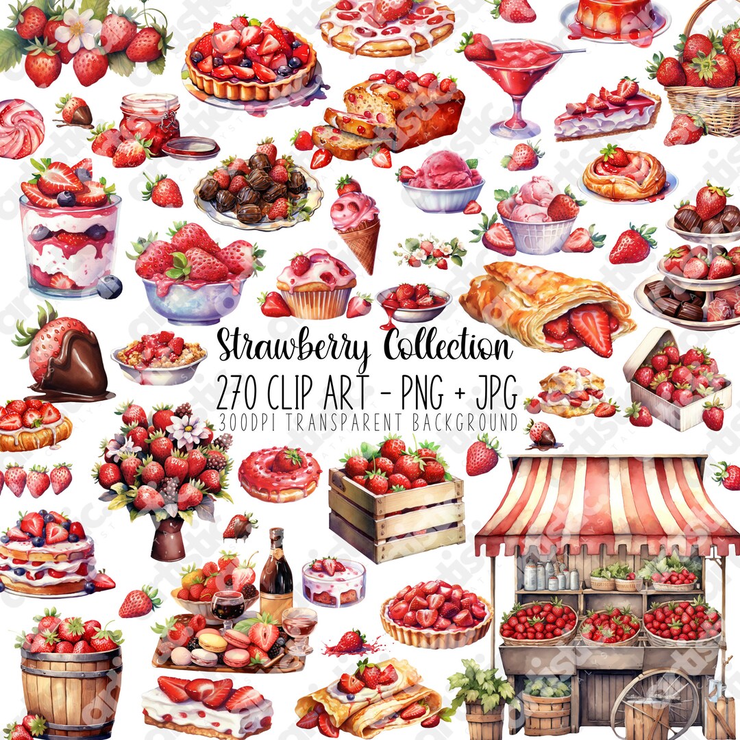 Strawberry Clipart Bundle, Watercolor Fruit Wall Art for Nursery and ...