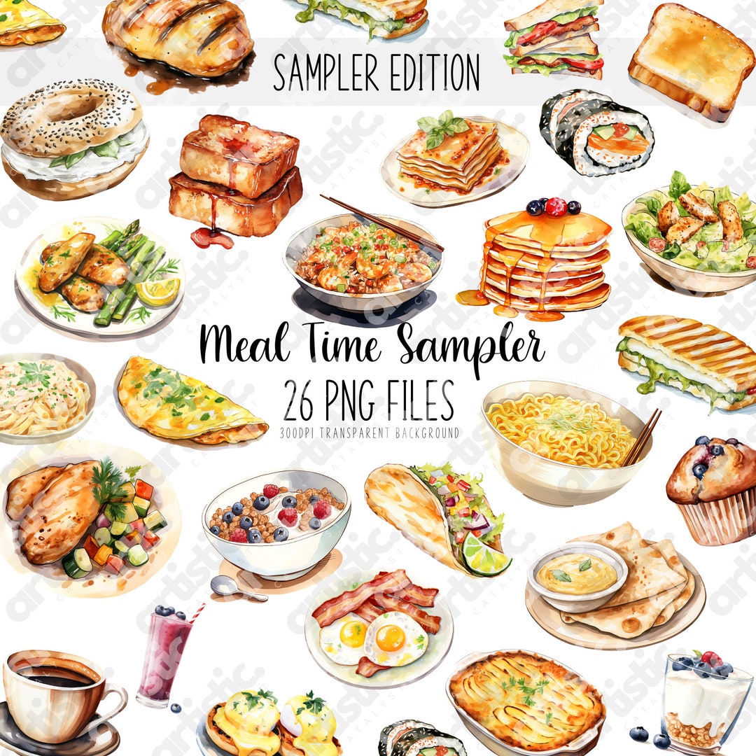 Watercolor Meal Clipart Bundle: Food Illustrations (26 PNG Files) - Etsy