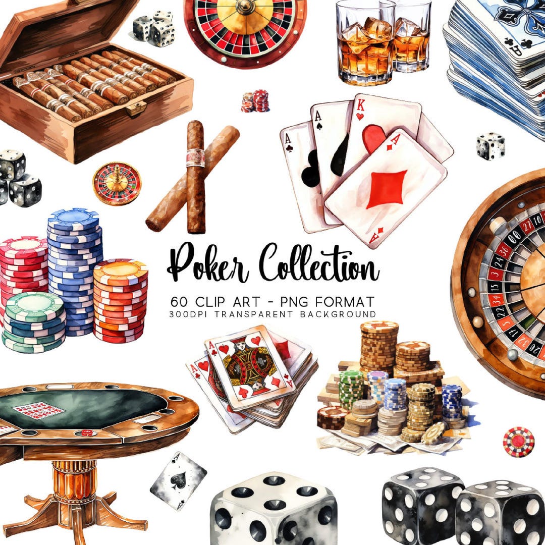 Watercolor Casino Clipart: 60 Poker Graphics (PNG/JPG) - Etsy