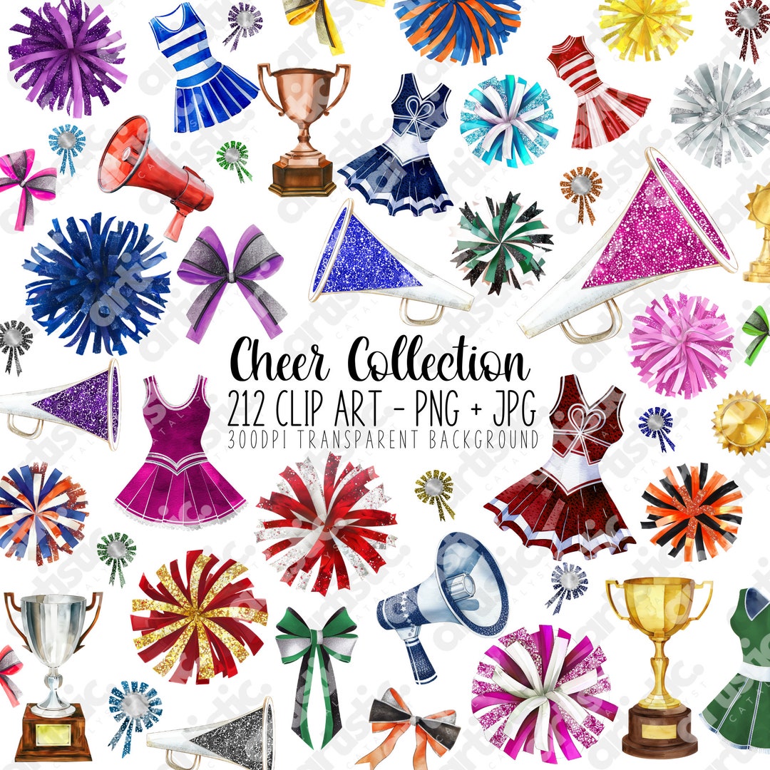Watercolor Cheer Clipart: Megaphone & Pom-pom PNG Set (digital Download ...