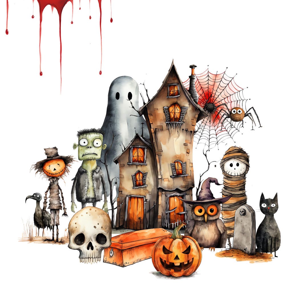Halloween Clipart Watercolor Bundle – Spooky PNG Images (230) - Etsy