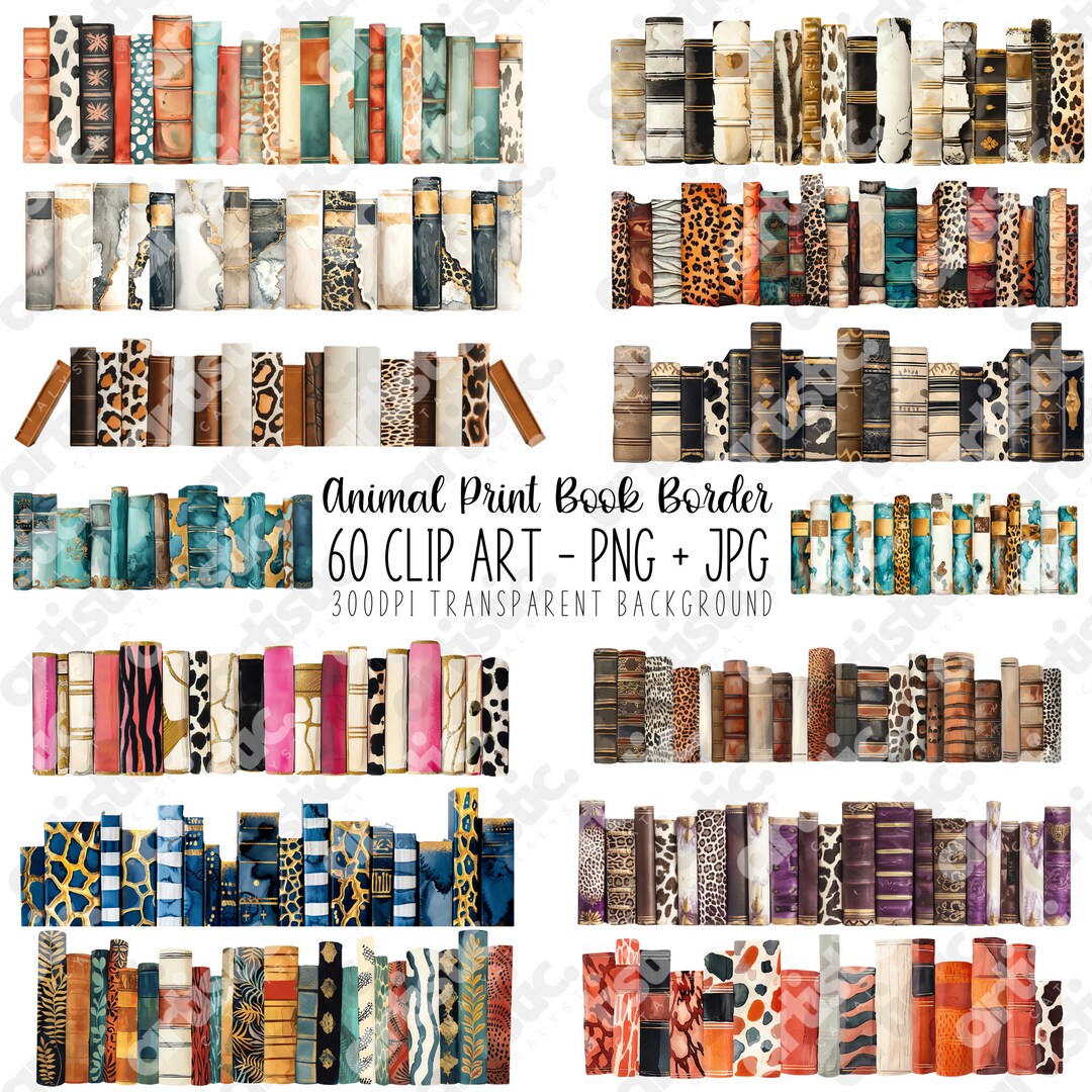 Book Border Clipart Bundle, 60 PNG/JPG, Cowhide, Cheetah & Leopard ...