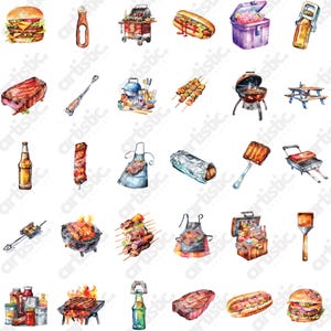 Barbecue Clipart Watercolor Food Illustrations - Summer Picnic BBQ ...