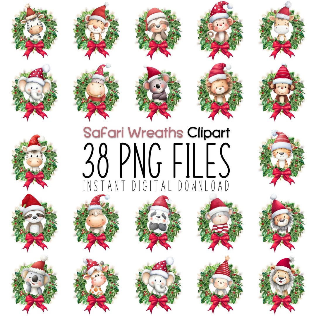 Safari Christmas Clipart Bundle: Watercolor Jungle Animals (digital ...