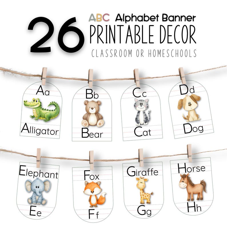 Animal ABC Learning Cards: 26 Classroom Printables (PDF Digital ...