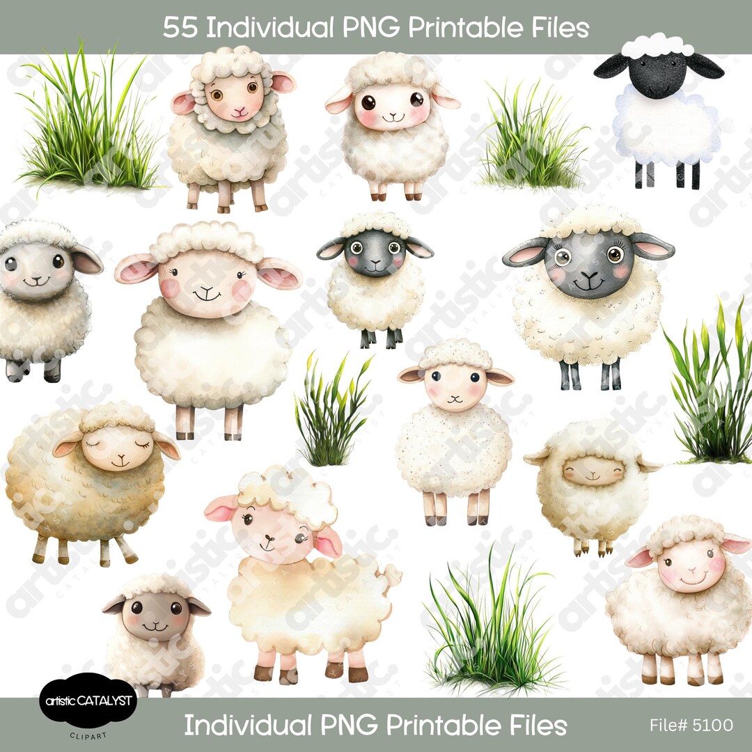 Sheep Clipart Bundle - Cute Farm Animal Watercolor Sheep for Nursery ...