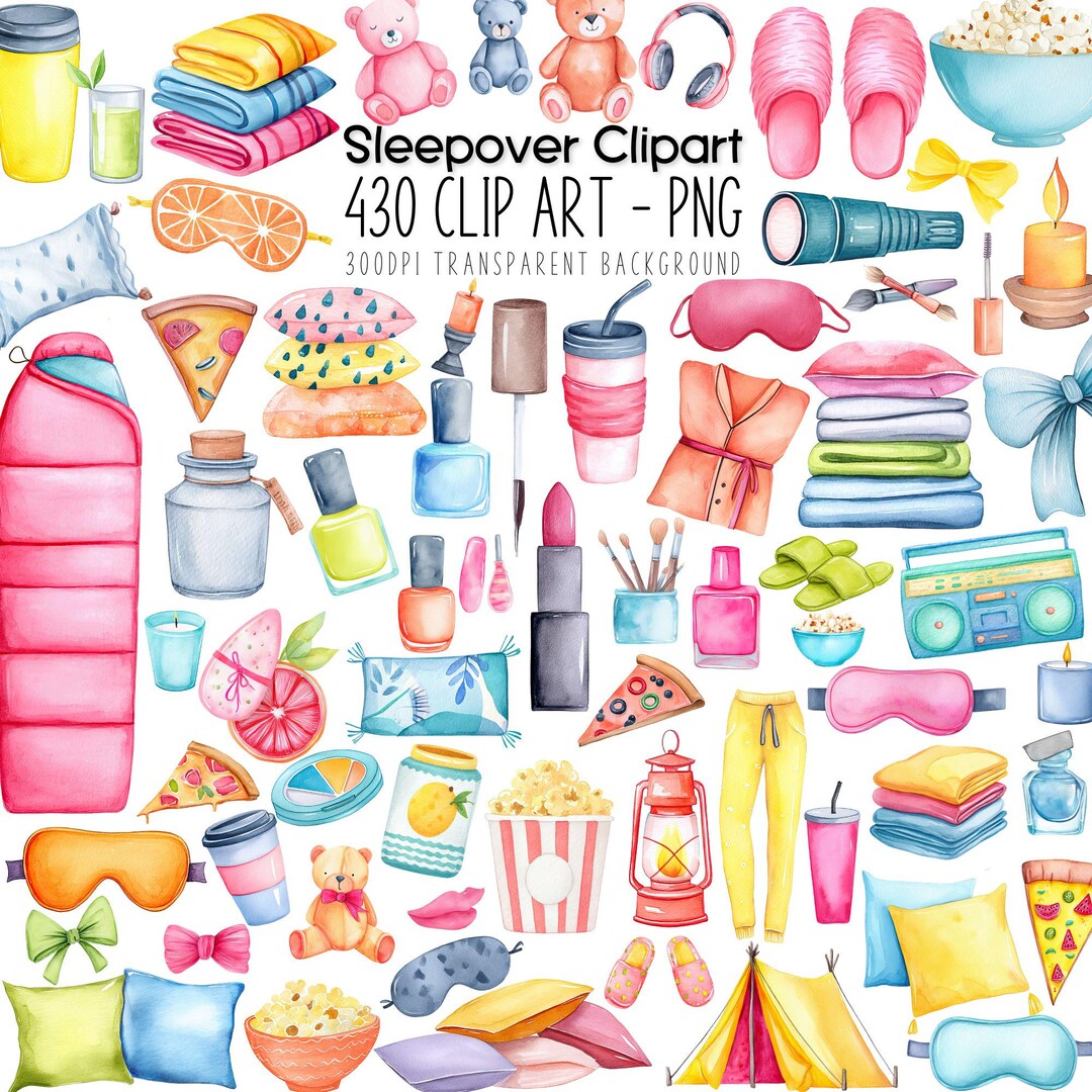 Slumber Party Clipart Bundle, Girls Design Set, Pajama Theme Pngs ...