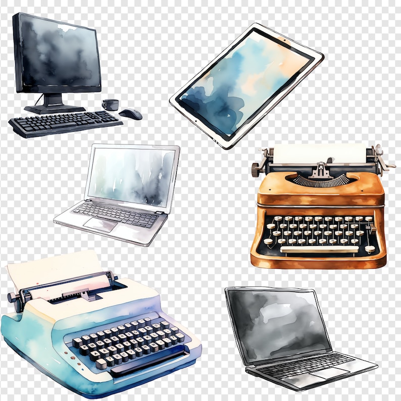 Writing Clipart Bundle: Writer, Laptop, Notebook Graphics (130 PNG ...