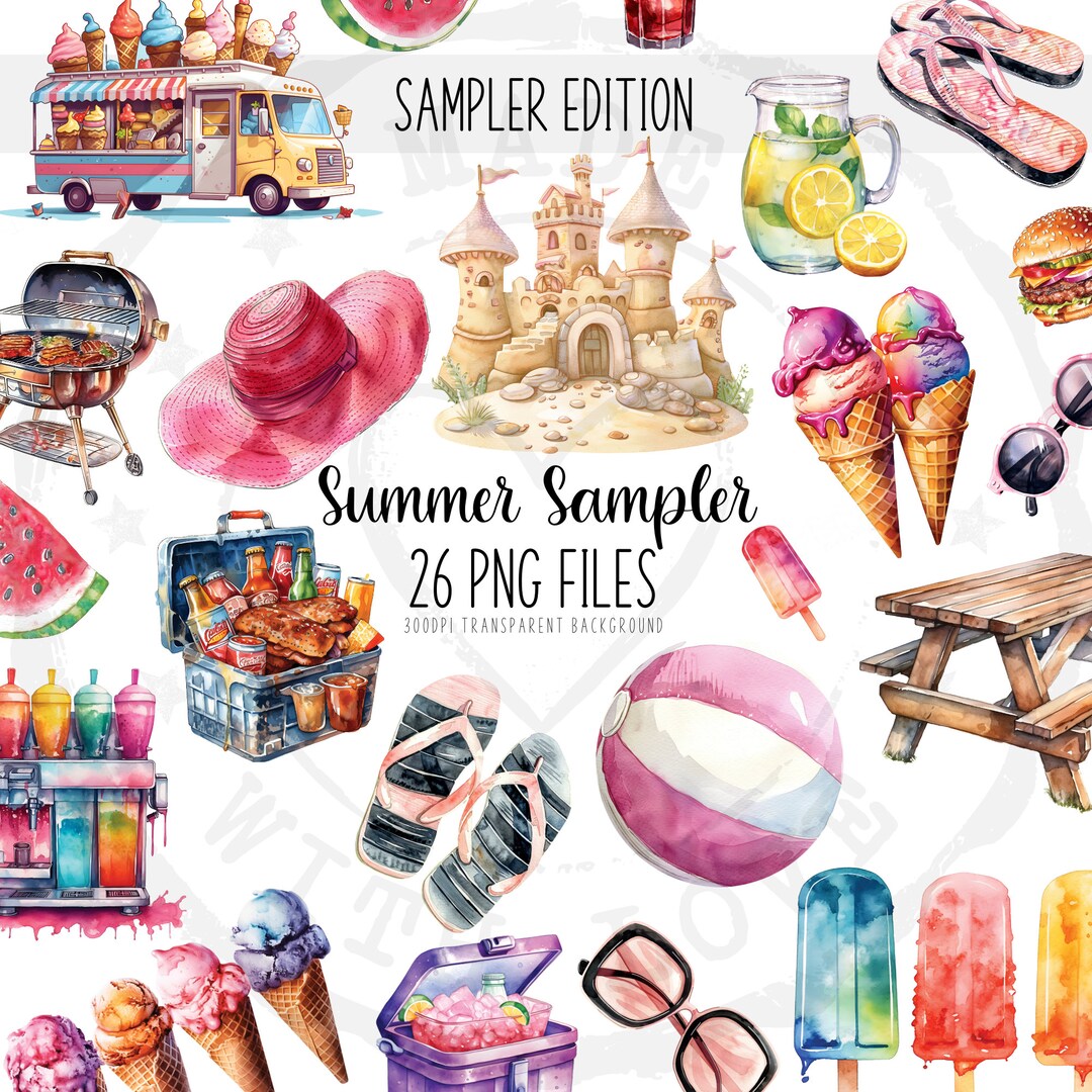 Watercolor Summer Clipart Bundle: Pool Party PNG Graphics (digital ...