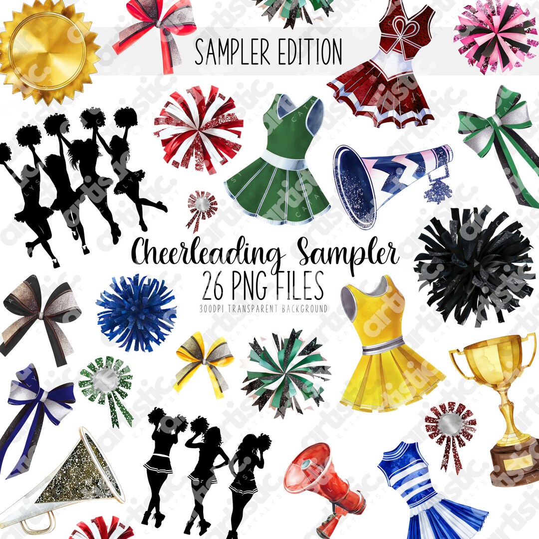 Cheerleading Clipart Bundle Watercolor Cheer Prints, 26 PNG Image Files ...