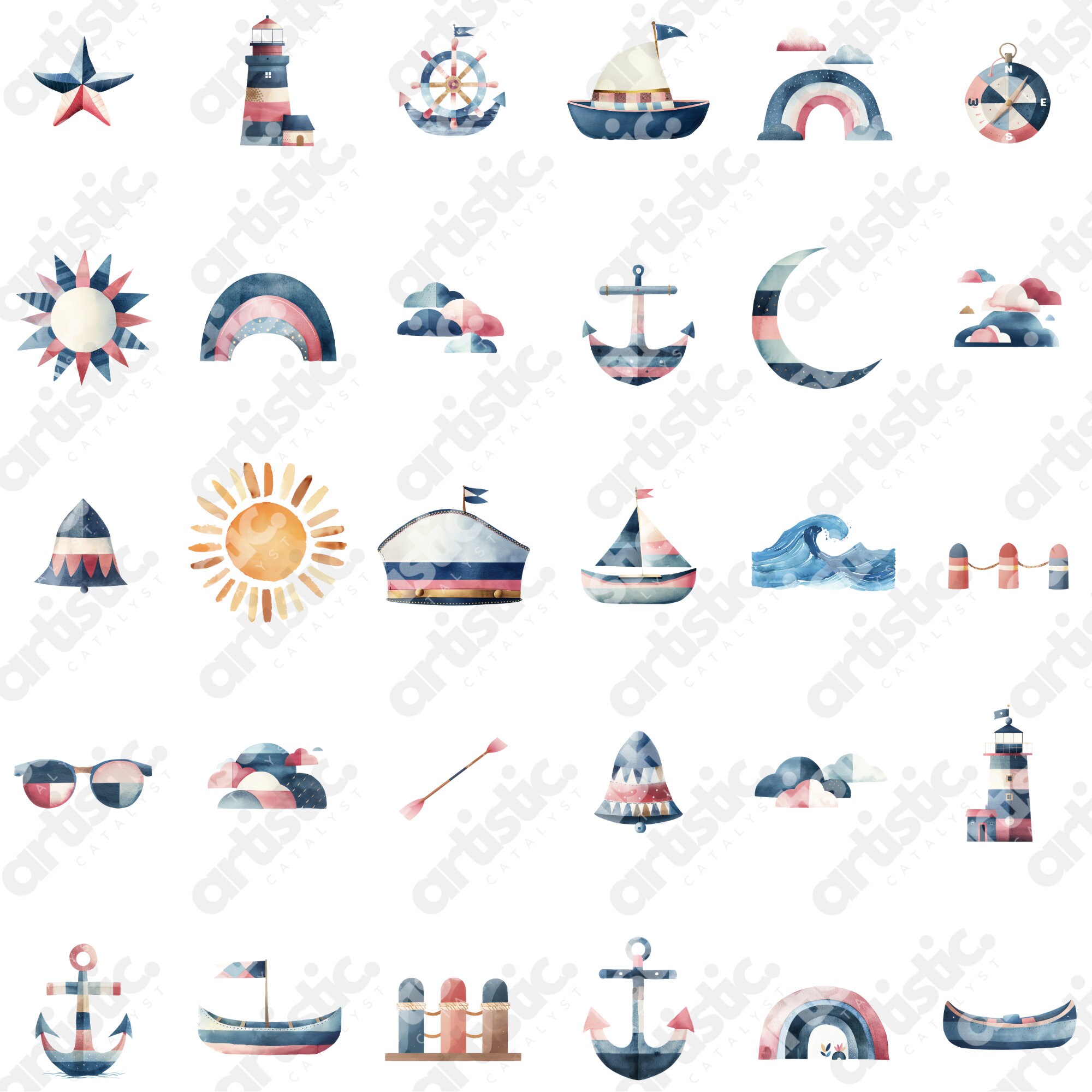 Watercolor Sailor Clipart: Nautical PNG Collection (digital Download ...