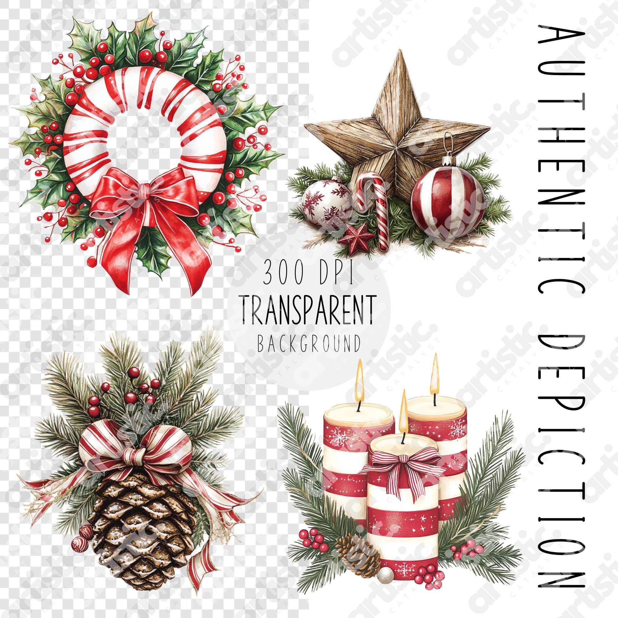 Christmas Clipart Watercolor Bundle: Peppermint Candy Canes (130 PNG ...