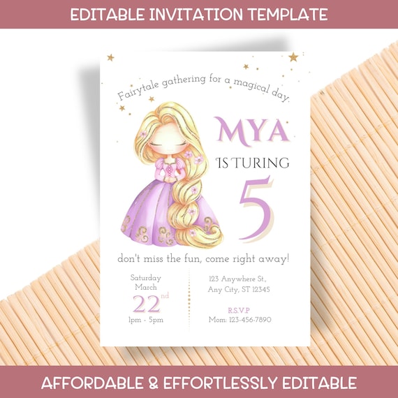 Purple Princess Birthday Invitations Template