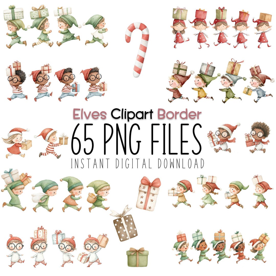 Elf Clipart Borders Watercolor PNG | Christmas Holiday Digital Frame ...