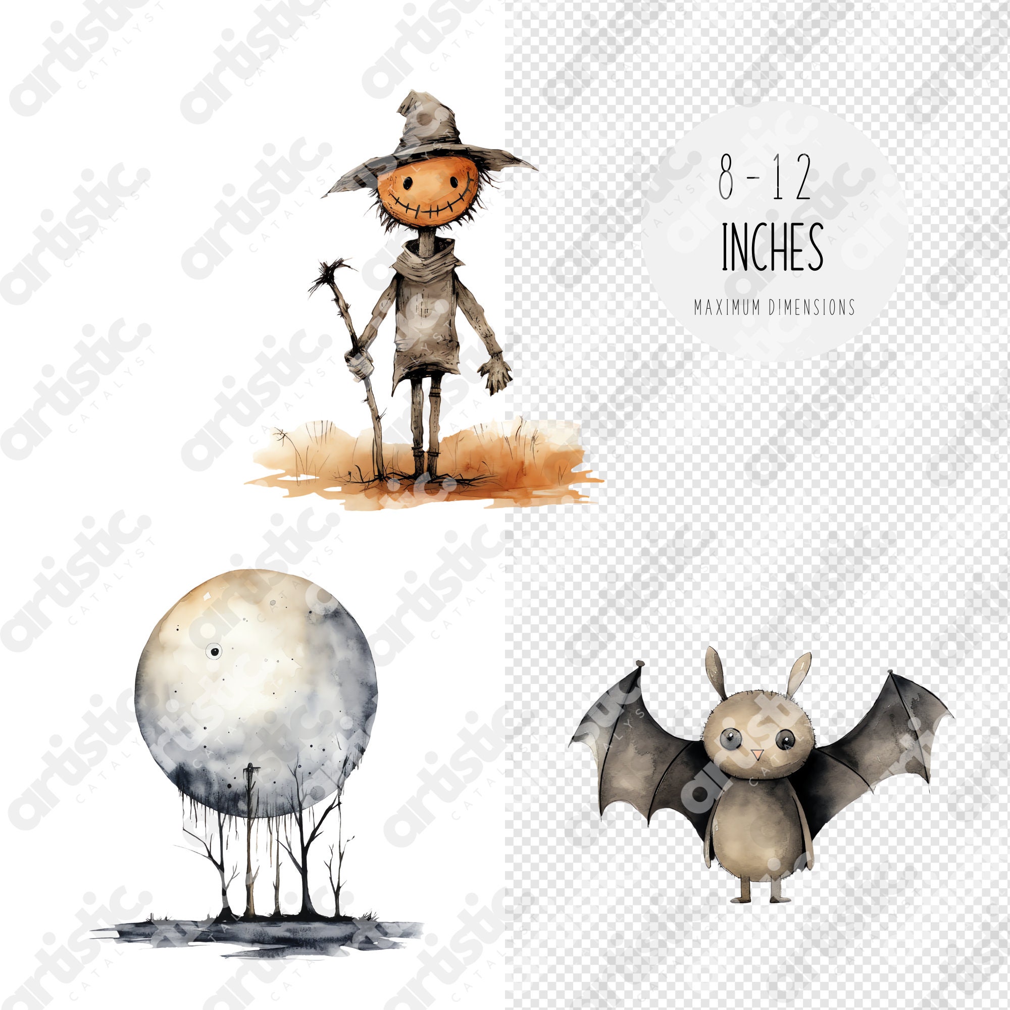 Watercolor Halloween Clipart Bundle: Spooky Art Prints (26 PNG Files ...