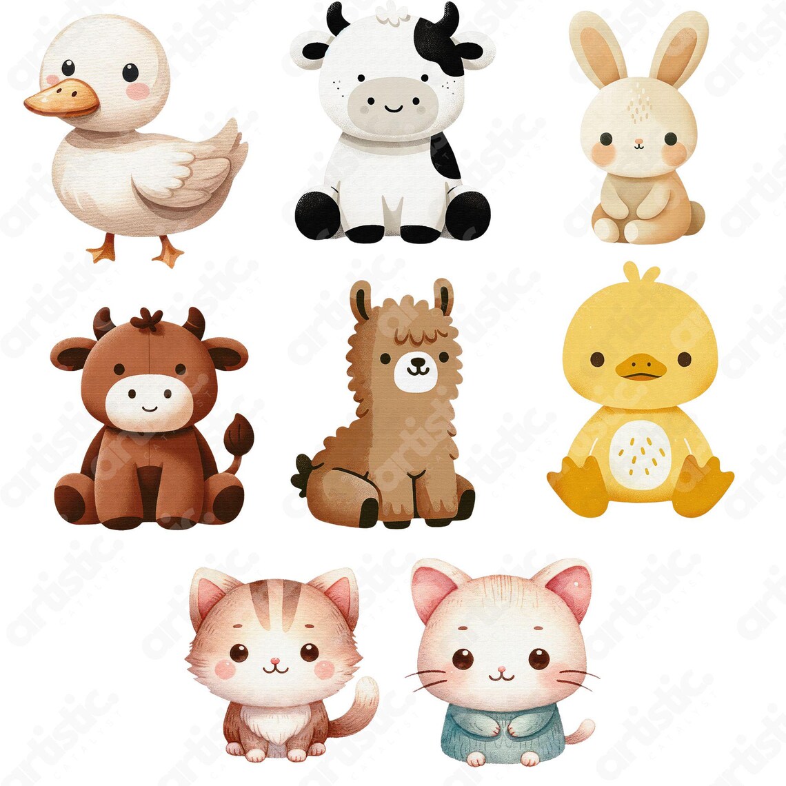 Farm Animals Watercolor Clipart Bundle: Baby Nursery PNG (instant ...
