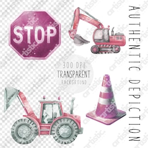 Pink Tractor Clipart and Construction Vehicles for Girls – Digger ...