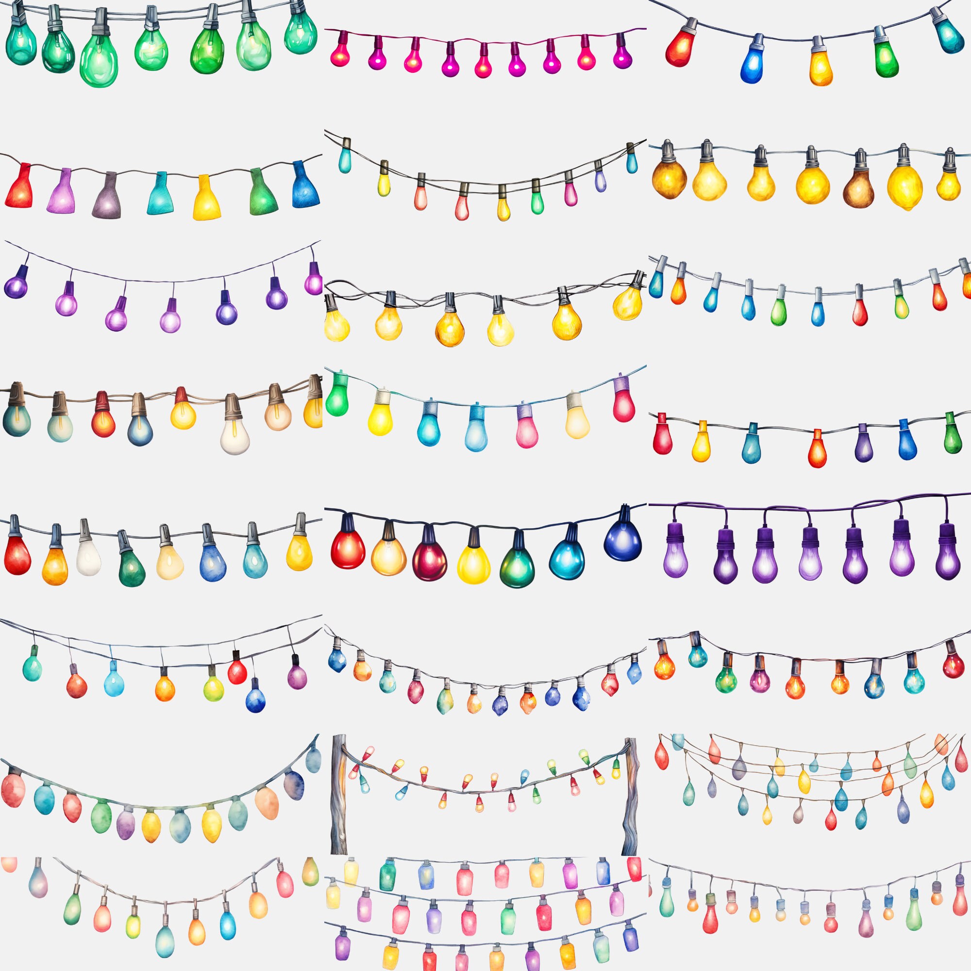 Christmas Lights PNG Clipart: Watercolor Xmas String Lights (digital ...