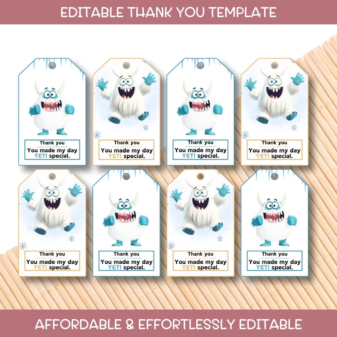 Yeti Birthday Party Thank You Tag - Card Label Design Printable ...