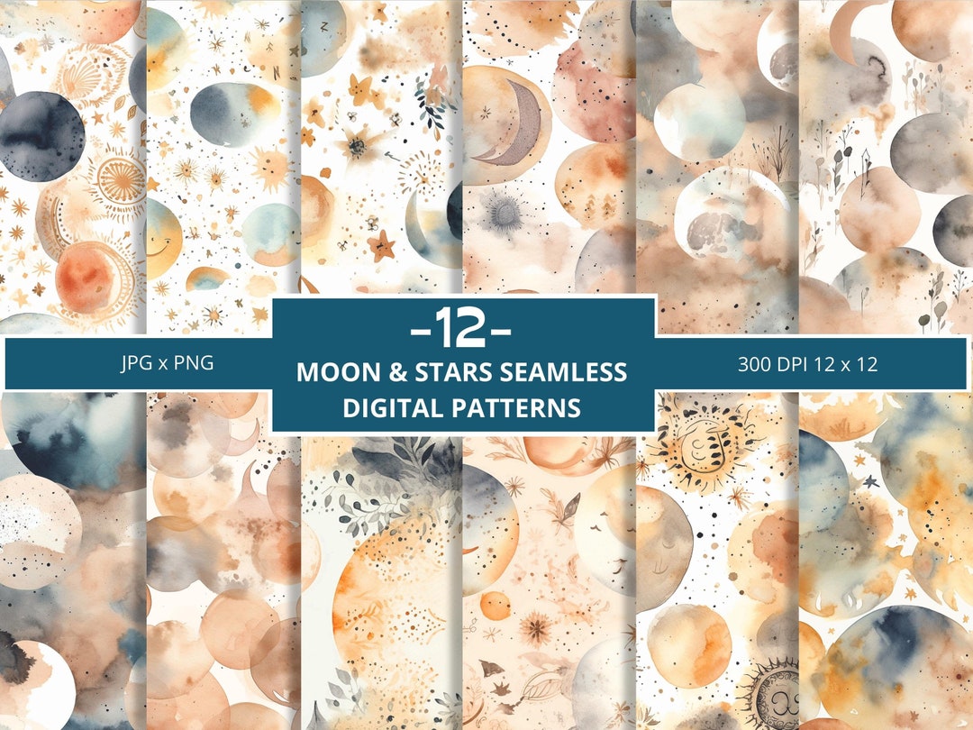 Watercolor Star and Moon Seamless Pattern: Celestial Digital Paper ...