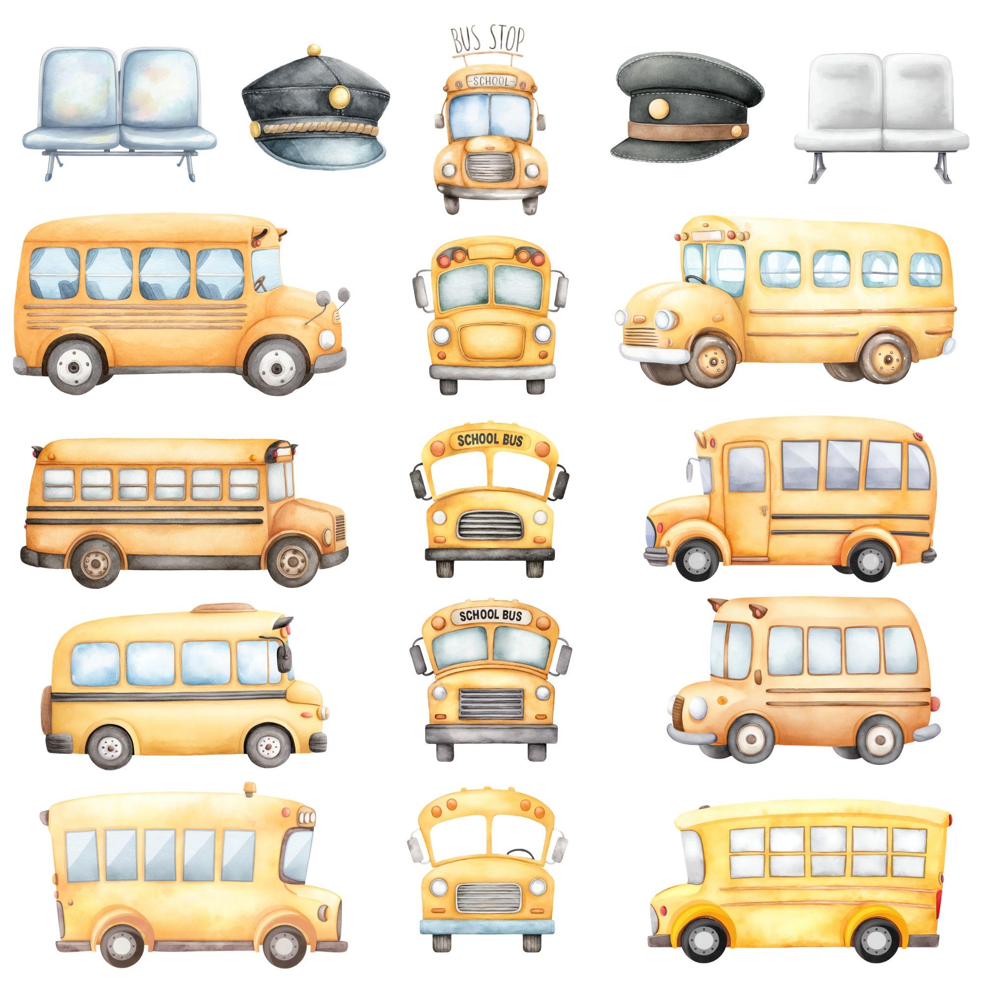 School Bus Clipart Bundle: Watercolor Back to School PNG (digital ...