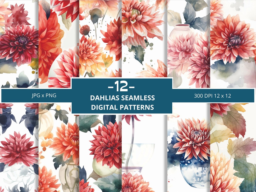 12 Dahlias Flower Seamless Digital Papers, Commercial Use, Pattern ...