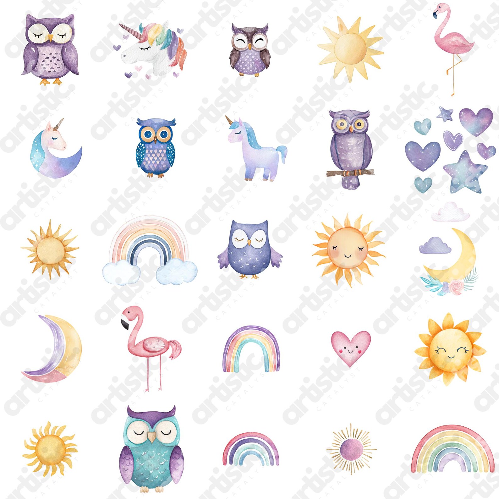 Watercolor Unicorn Clipart Bundle: Pastel Nursery Decor (PNG) - Etsy