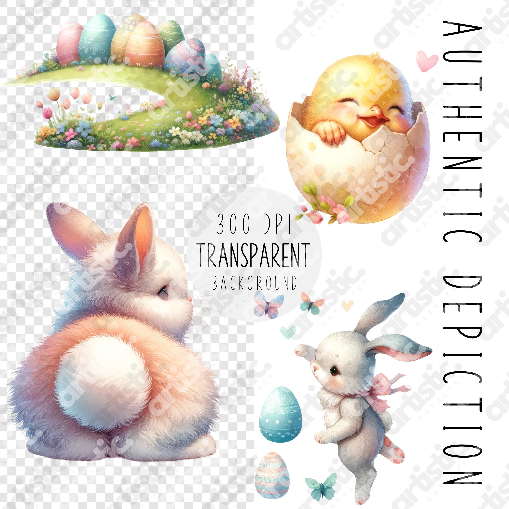 Easter Clipart Bundle: Watercolor Bunny, Eggs, Tulips, PNG/JPG for ...