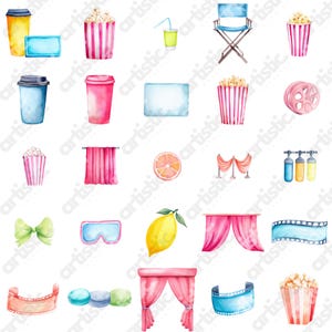 Pink Movie Night Clipart: Glam Cinema PNG Bundle (digital Download - Etsy